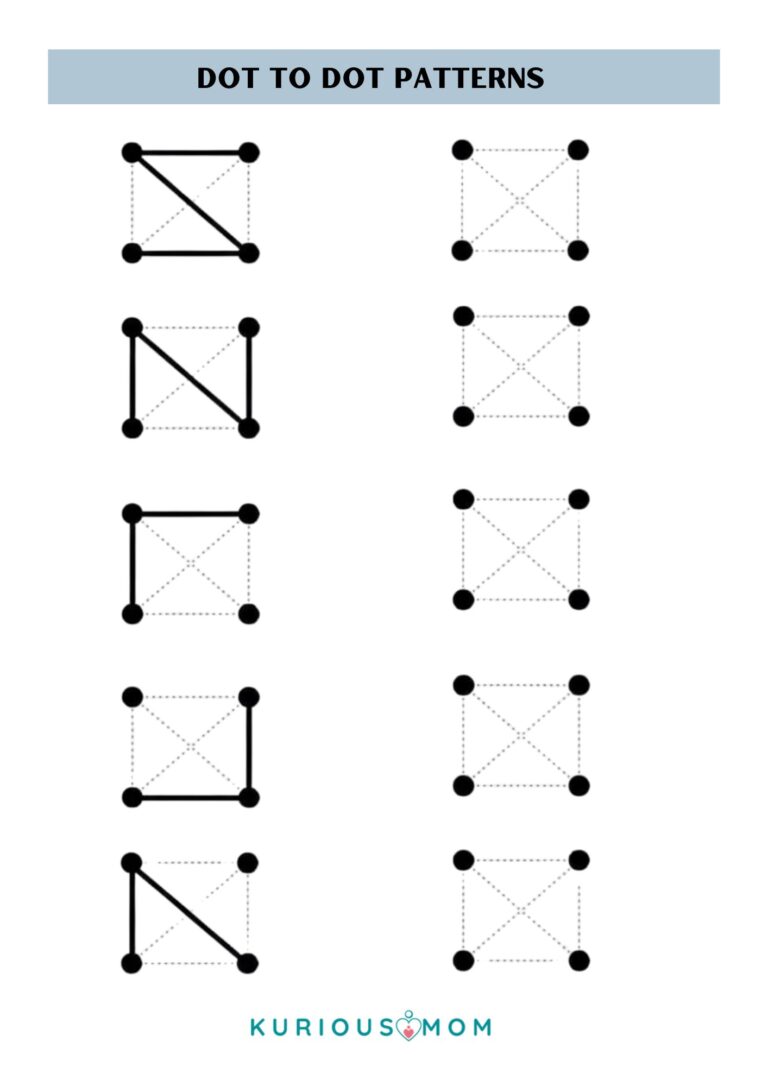 Dot to Dot Pattern Worksheets for Preschoolers - KuriousMom