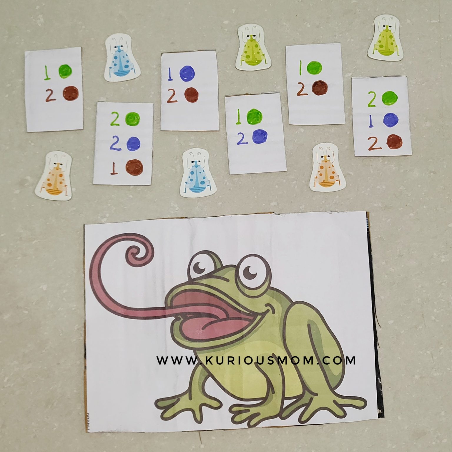Feed the frog : Preschool activity to learn counting and colours