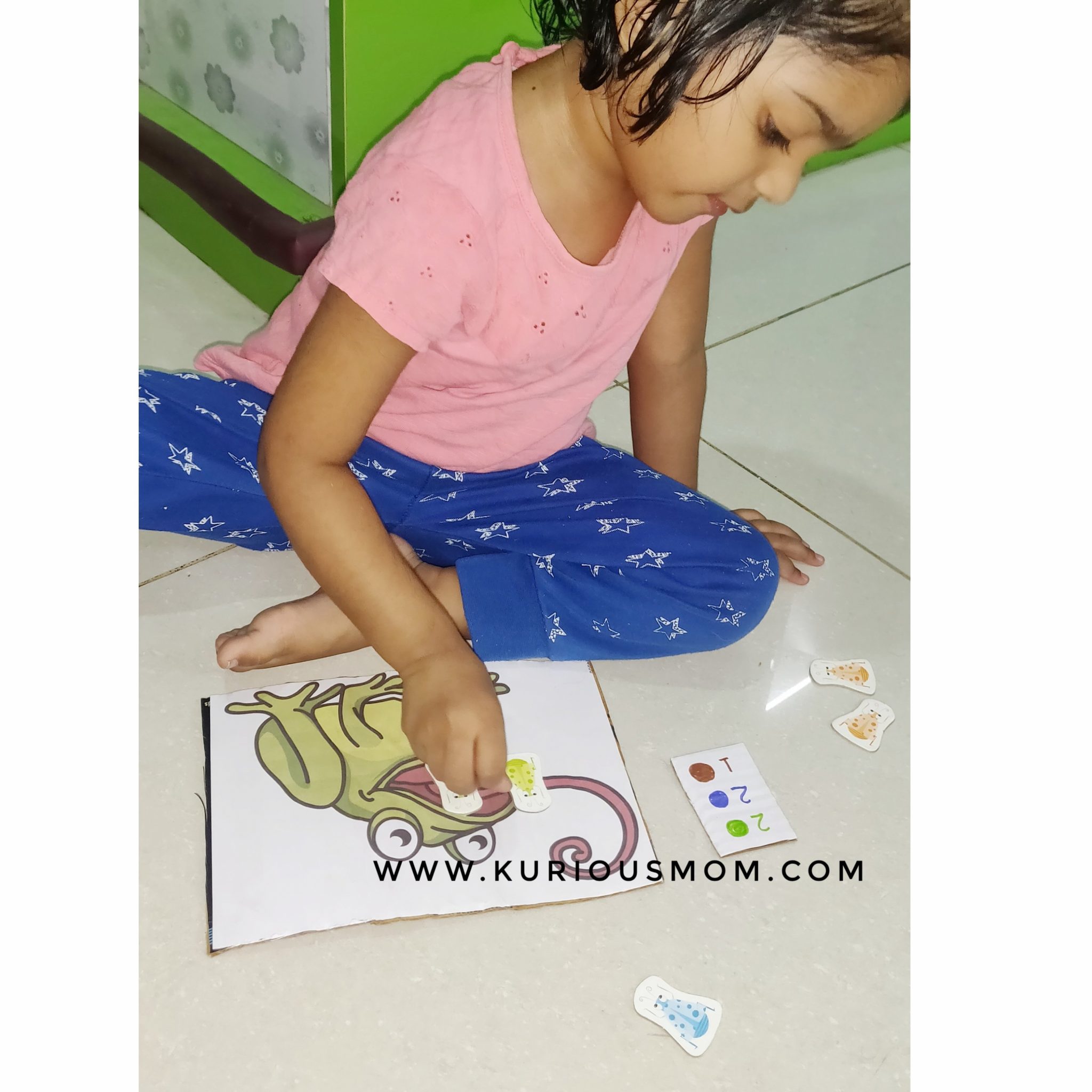 Feed the frog : Preschool activity to learn counting and colours