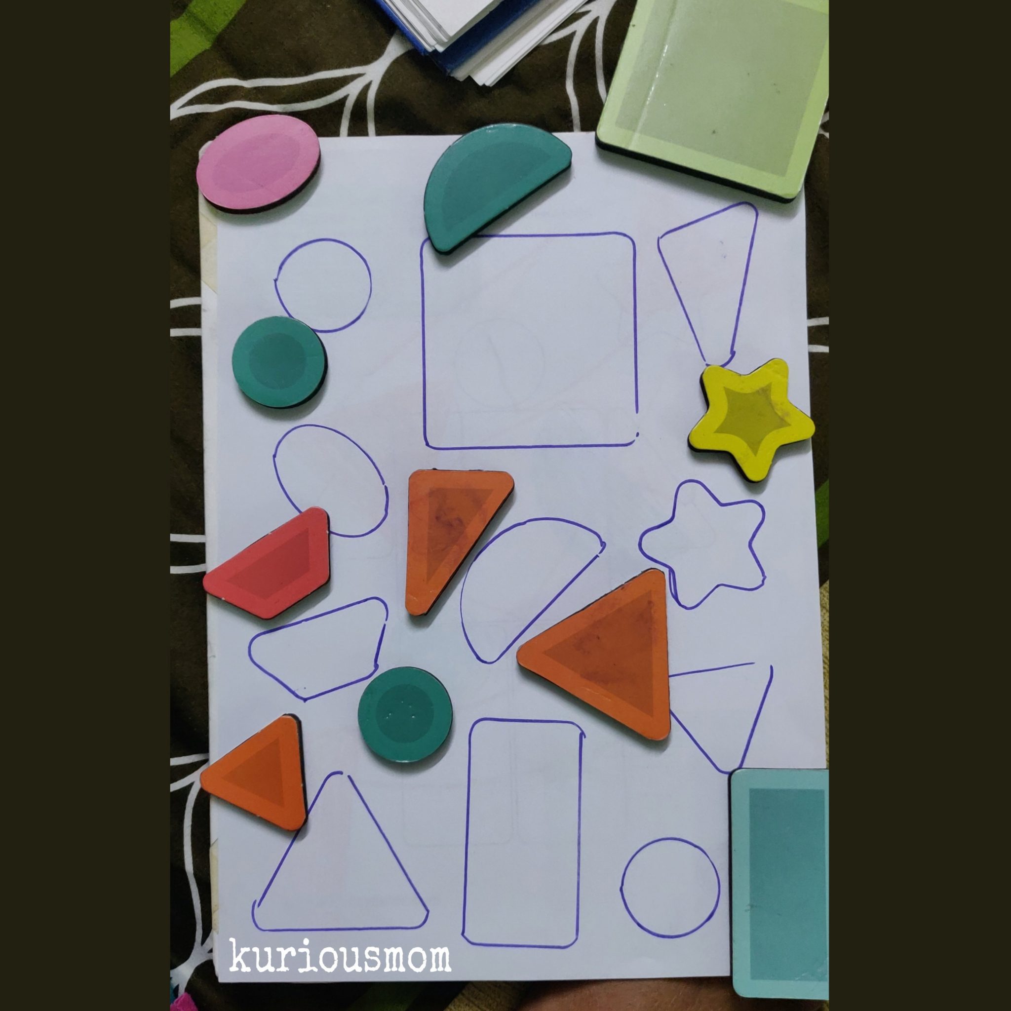 Simple preschool activity to match shapes with shapes outline - KuriousMom